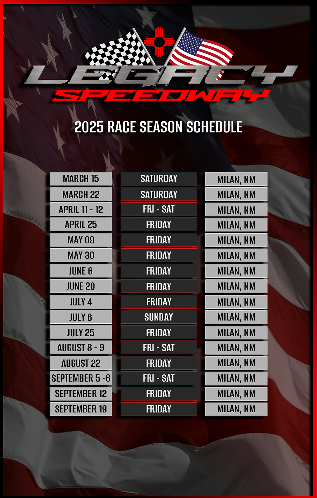 Legacy Speedway 2025 Race Season Schedule - Legacy Speedway